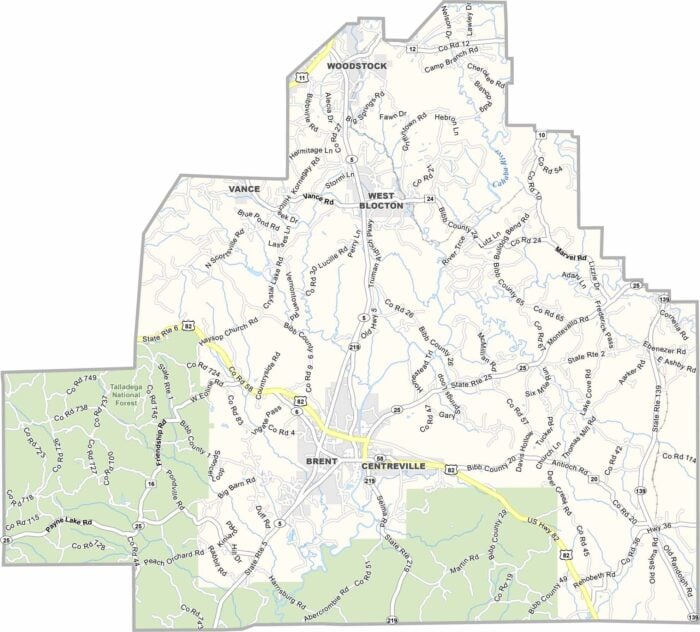 Bibb County Map, Alabama - US County Maps