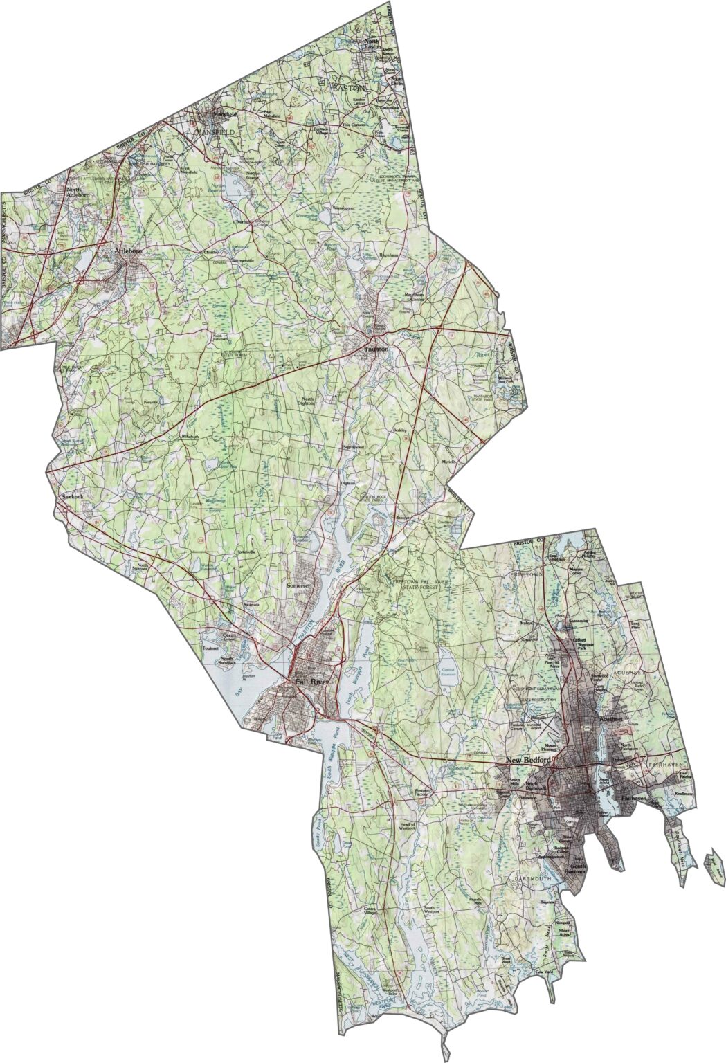 Bristol County Map, Massachusetts - US County Maps