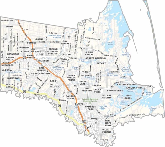 Cameron County Map, Texas - US County Maps