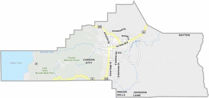 Carson City Map, Nevada - US County Maps