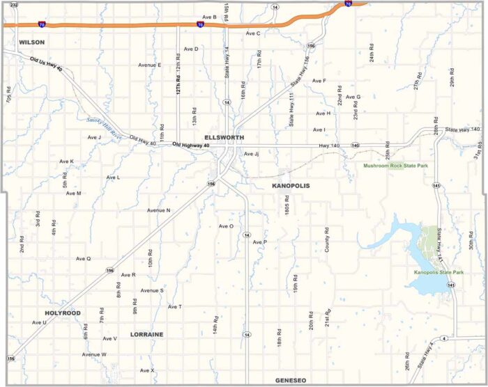 Ellsworth County Map, Kansas - US County Maps