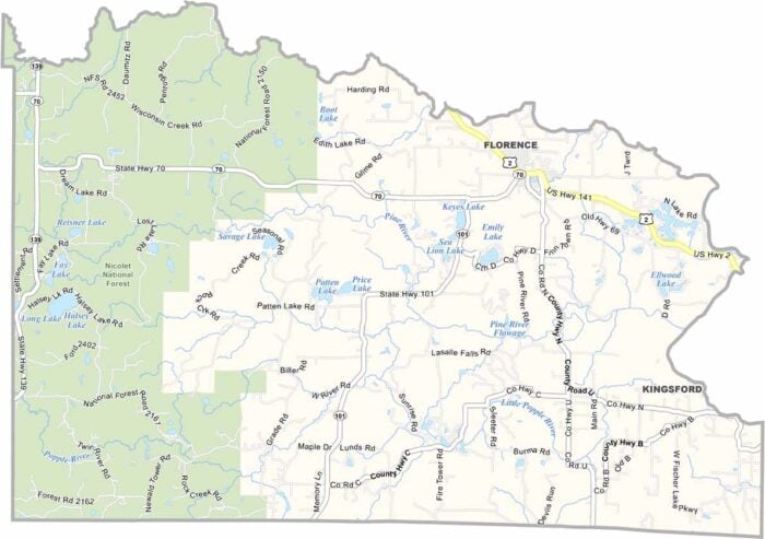 Florence County Map, Wisconsin - US County Maps
