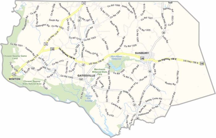 Gates County Map, North Carolina - US County Maps