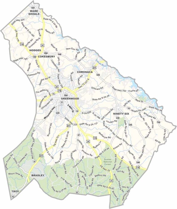 Greenwood County Map, South Carolina - US County Maps