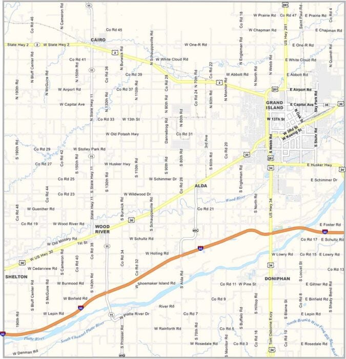 Hall County Map, Nebraska - US County Maps