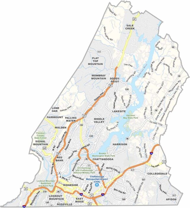 Hamilton County Map, Tennessee - US County Maps