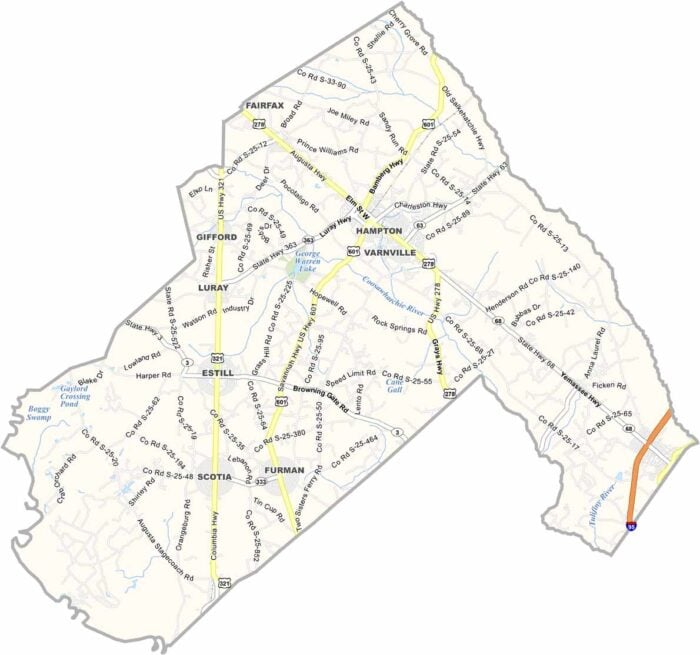 Hampton County Map, South Carolina - US County Maps