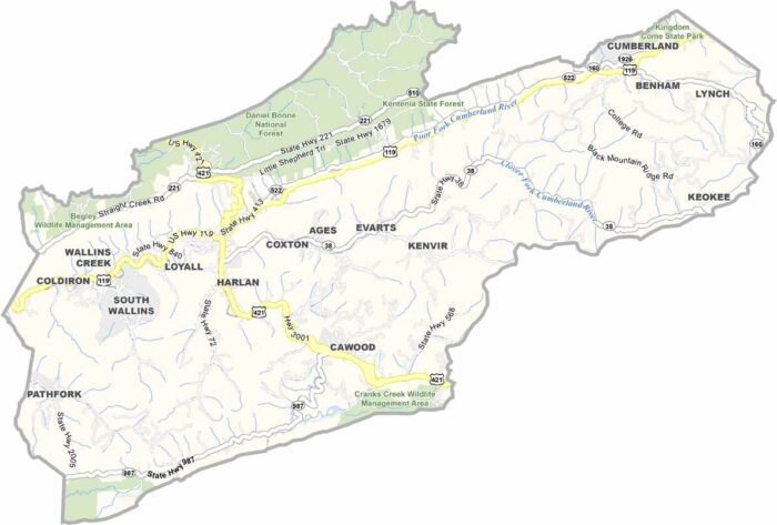 Harlan County Map, Kentucky - US County Maps