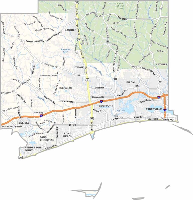 Harrison County Map, Mississippi - US County Maps