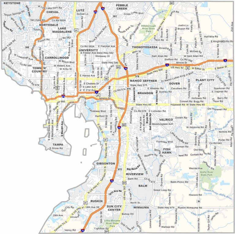 Hillsborough County Map, Florida - US County Maps