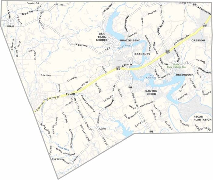 Hood County Map, Texas - US County Maps