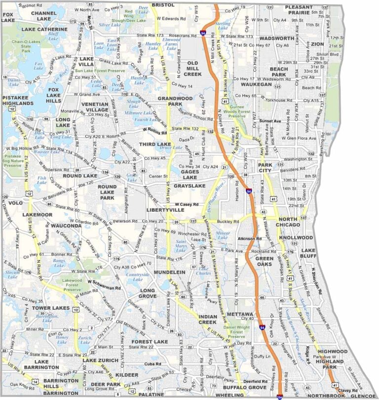 Lake County Map, Illinois - US County Maps