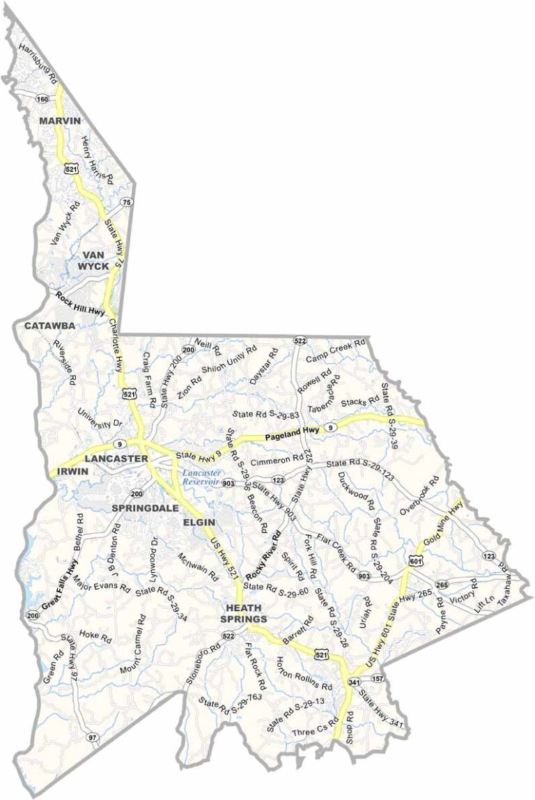 Lancaster County Map, South Carolina - US County Maps