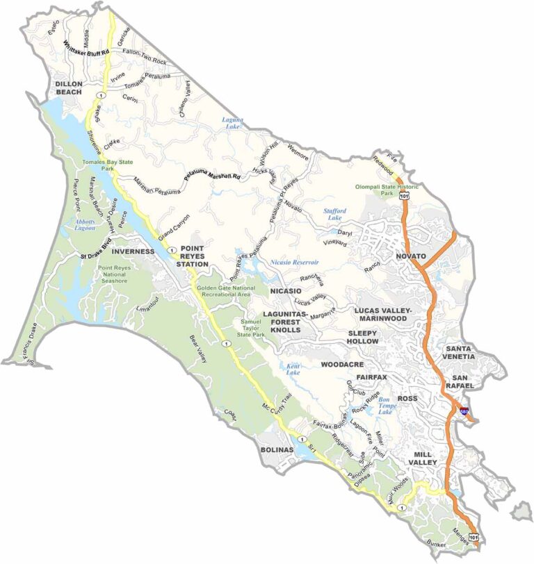Marin County Map, California - US County Maps
