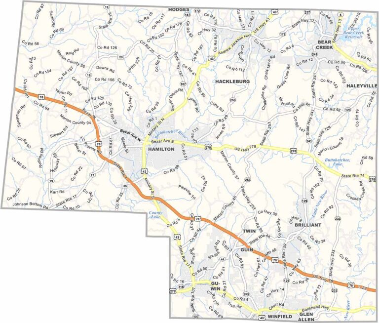 Marion County Map, Alabama - US County Maps