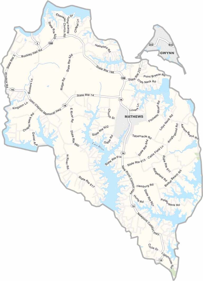 Mathews County Map, Virginia - US County Maps