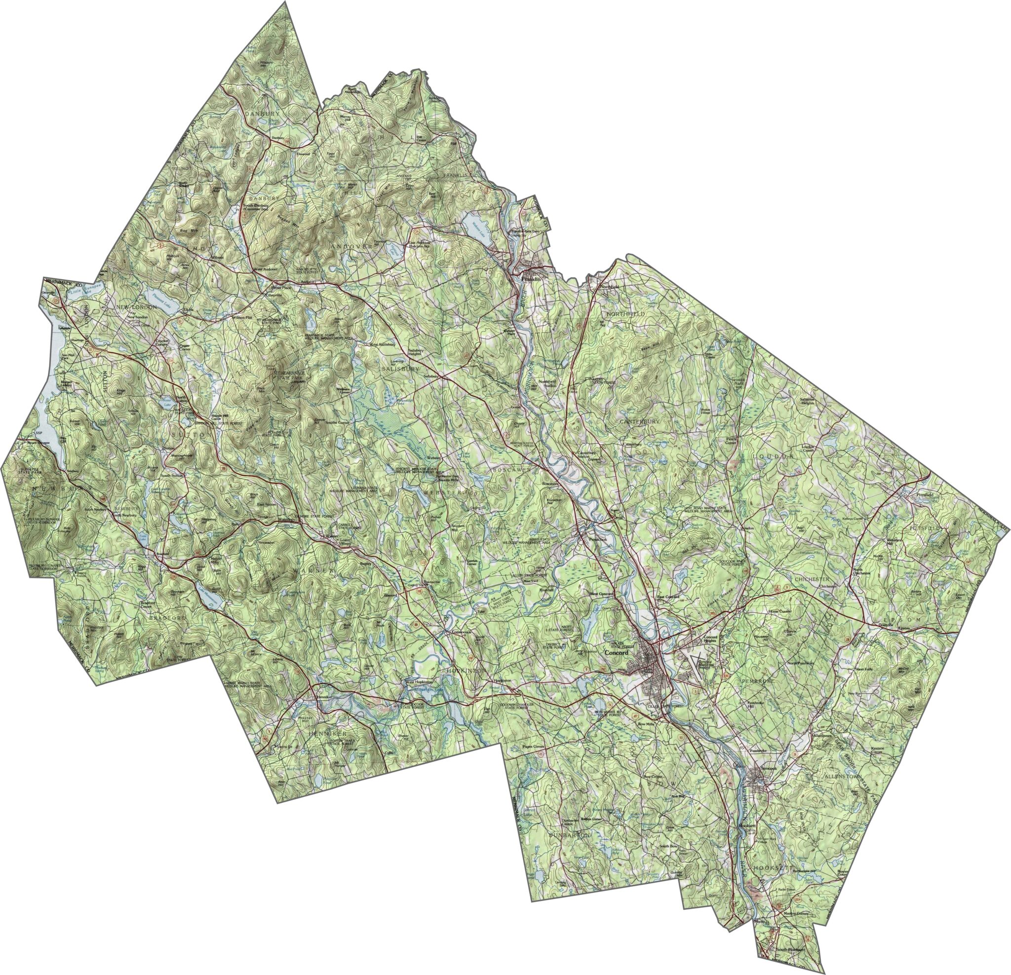 Merrimack County Map, New Hampshire - US County Maps