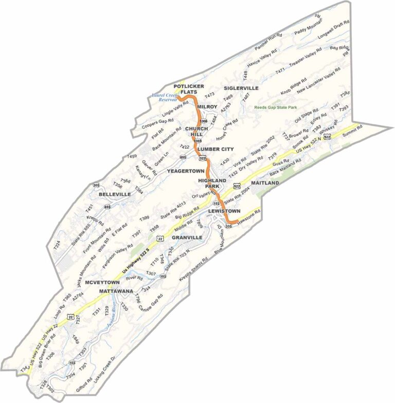 Mifflin County Map, Pennsylvania - US County Maps