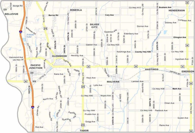 Mills County Map, Iowa - US County Maps