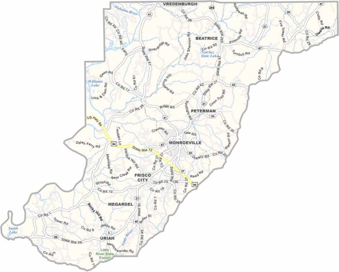 Monroe County Map, Alabama - US County Maps