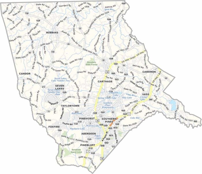 Moore County Map, North Carolina - US County Maps