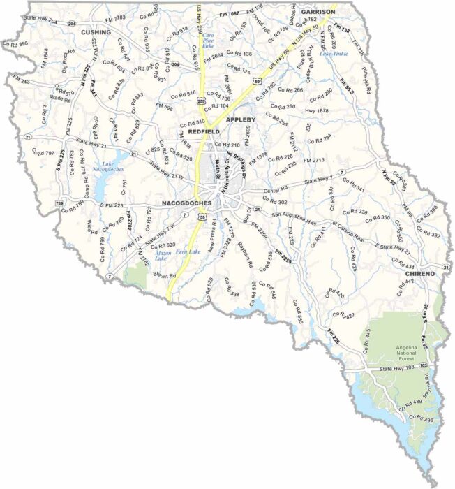 Nacogdoches County Map, Texas - US County Maps