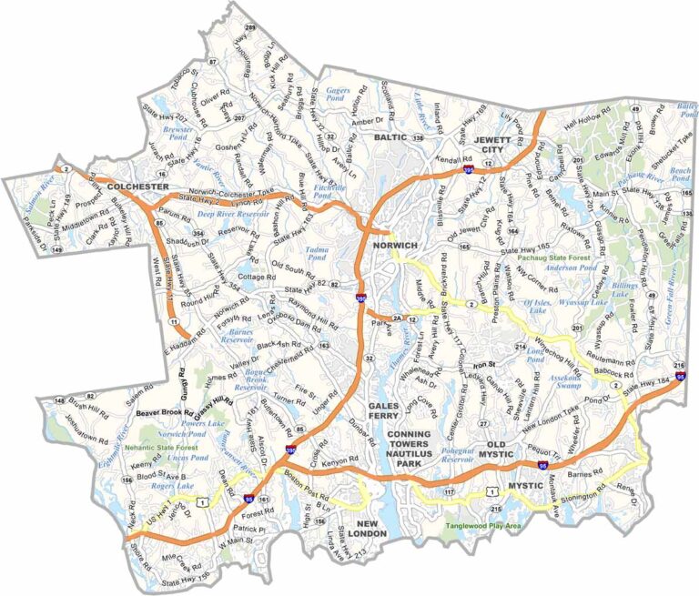 New London County Map, Connecticut - US County Maps