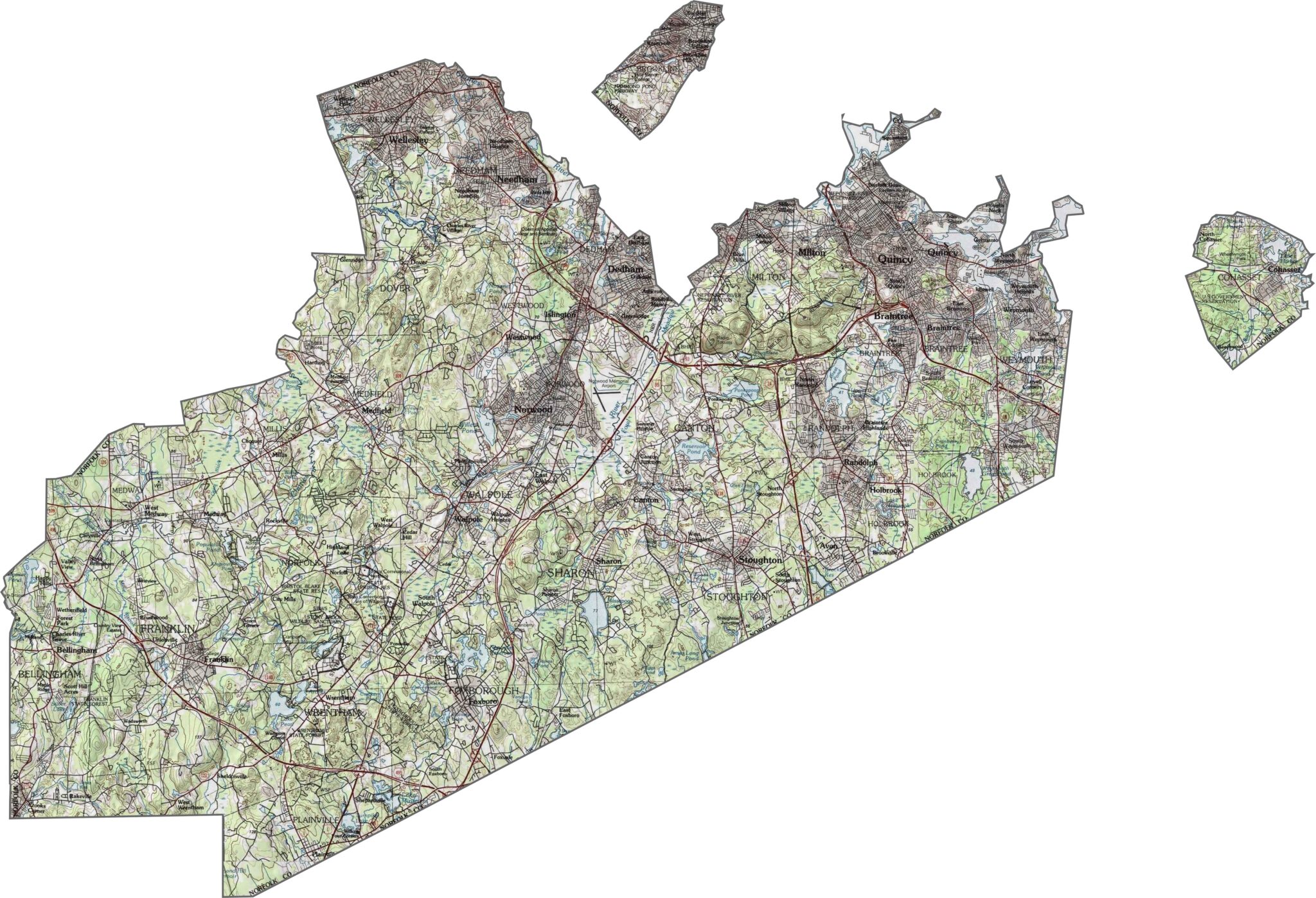 Norfolk County Map, Massachusetts - US County Maps