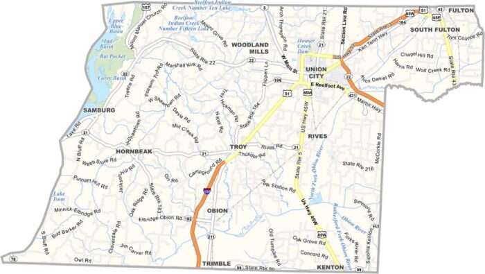 Obion County Map, Tennessee - US County Maps