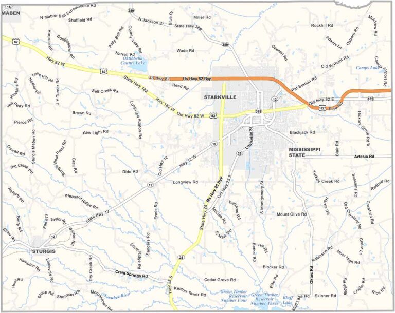 Oktibbeha County Map, Mississippi - US County Maps