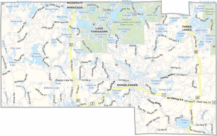 Oneida County Map, Wisconsin - US County Maps