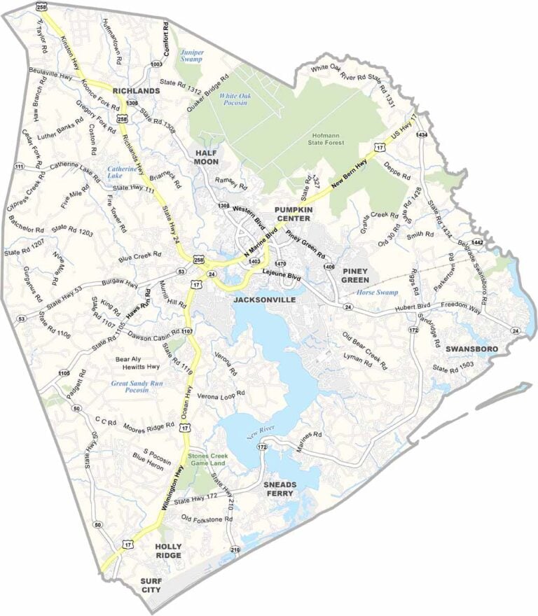 Onslow County Map, North Carolina - US County Maps