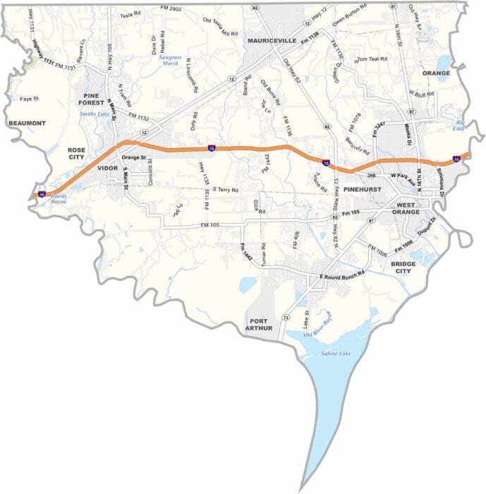 Orange County Map, Texas - US County Maps