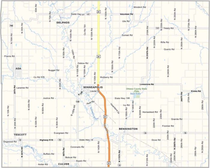 Ottawa County Map, Kansas - US County Maps