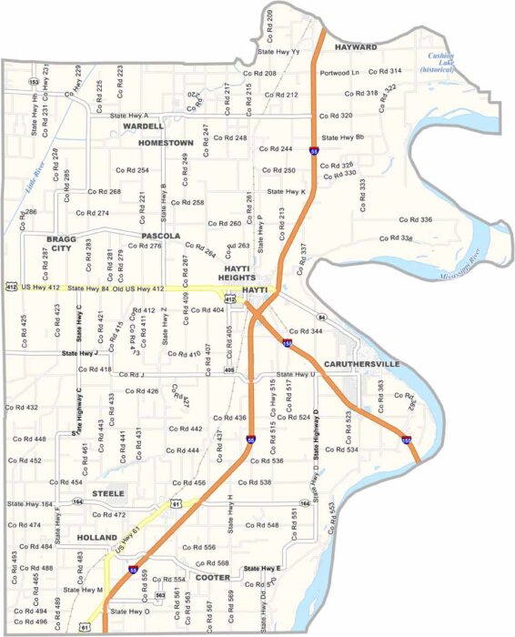 Pemiscot County Map Missouri Us County Maps