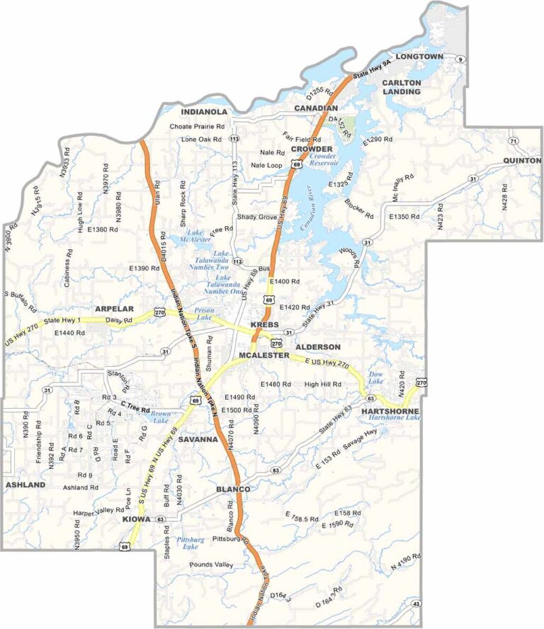 Pittsburg County Map, Oklahoma - US County Maps