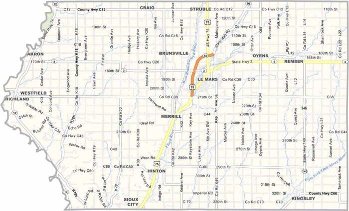 Woodbury County Map, Iowa - US County Maps