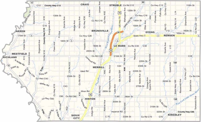 Woodbury County Map, Iowa - US County Maps