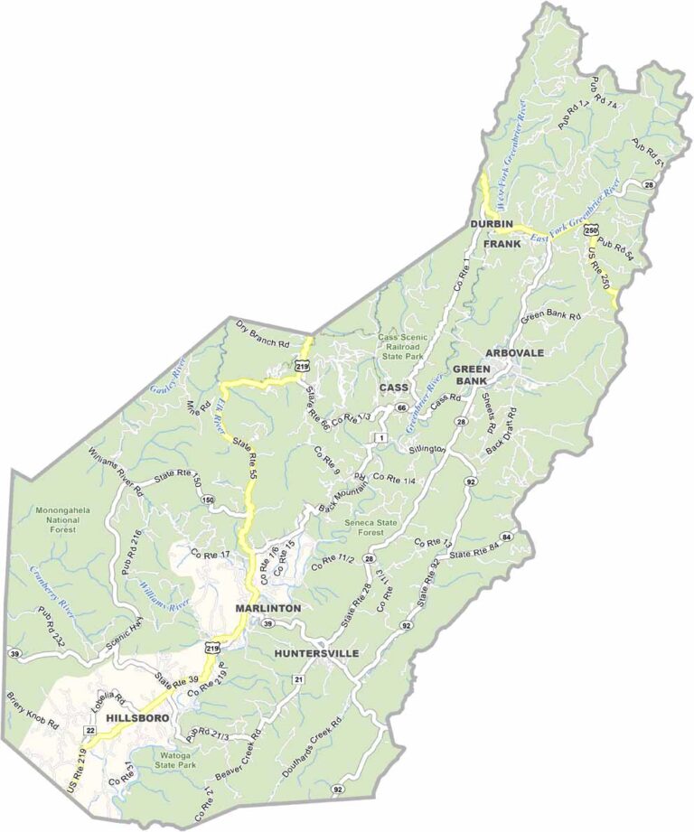 Pocahontas County Map, West Virginia - US County Maps