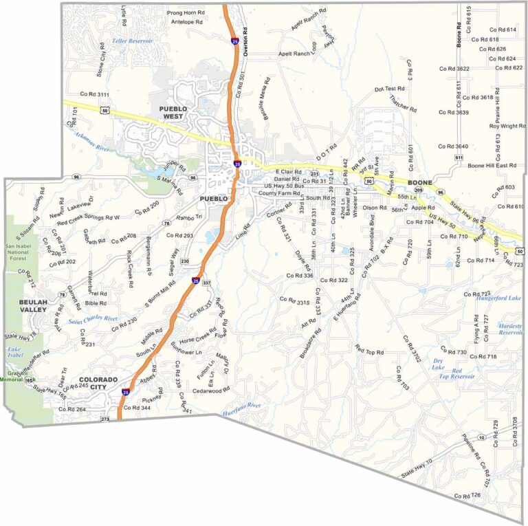 Pueblo County Map, Colorado - US County Maps