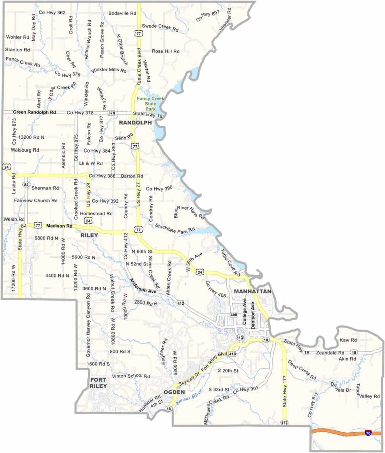 Riley County Map, Kansas - US County Maps