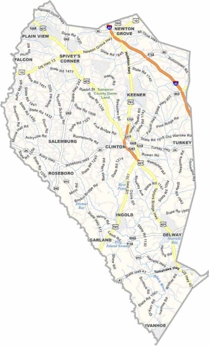 Sampson County Map, North Carolina - US County Maps