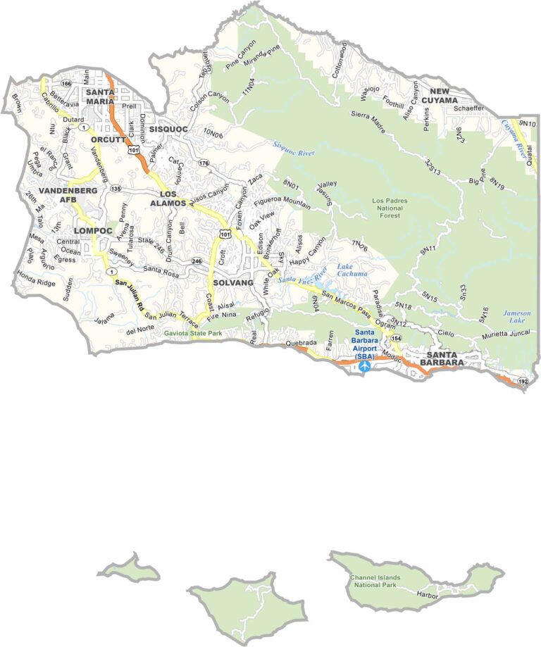 Santa Barbara County Map, California - US County Maps