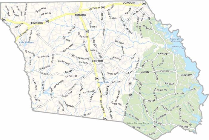 Shelby County Map, Texas - US County Maps