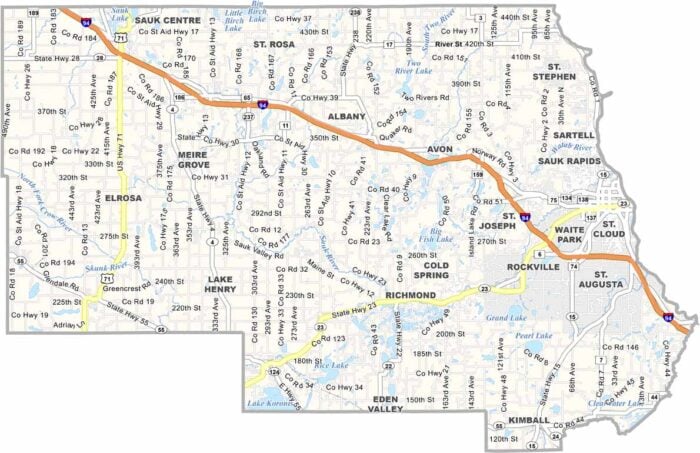 Stearns County Map, Minnesota - US County Maps