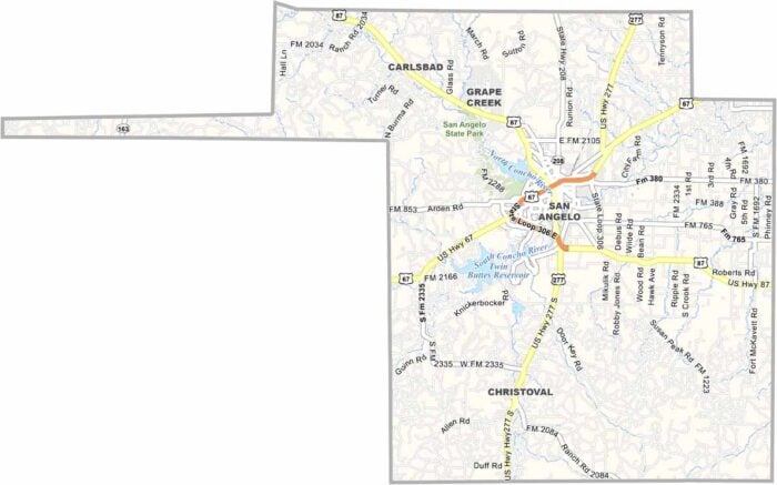 Tom Green County Map, Texas - US County Maps