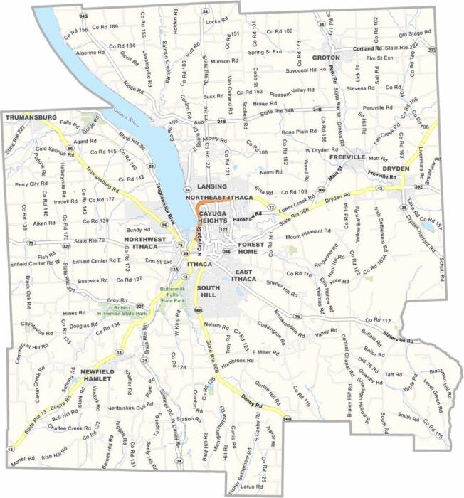 Tompkins County Map, New York - US County Maps