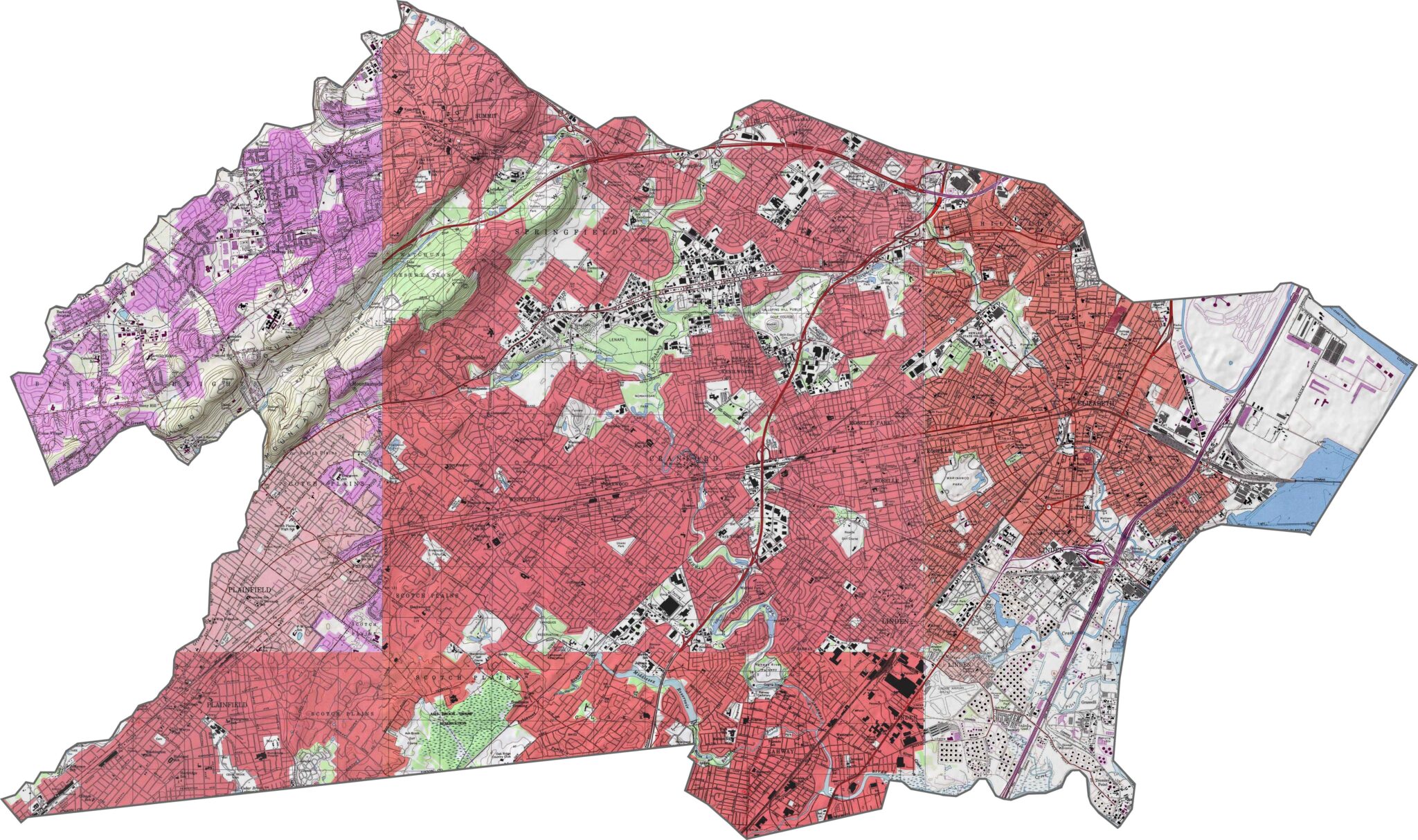 Union County Map, New Jersey - US County Maps