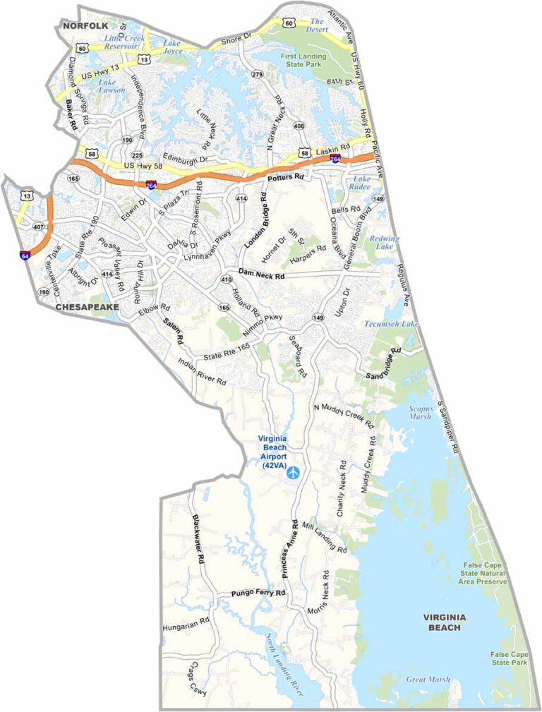 Virginia Beach City Map, Virginia - US County Maps