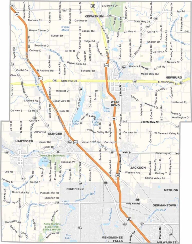 Washington County Map, Wisconsin - US County Maps